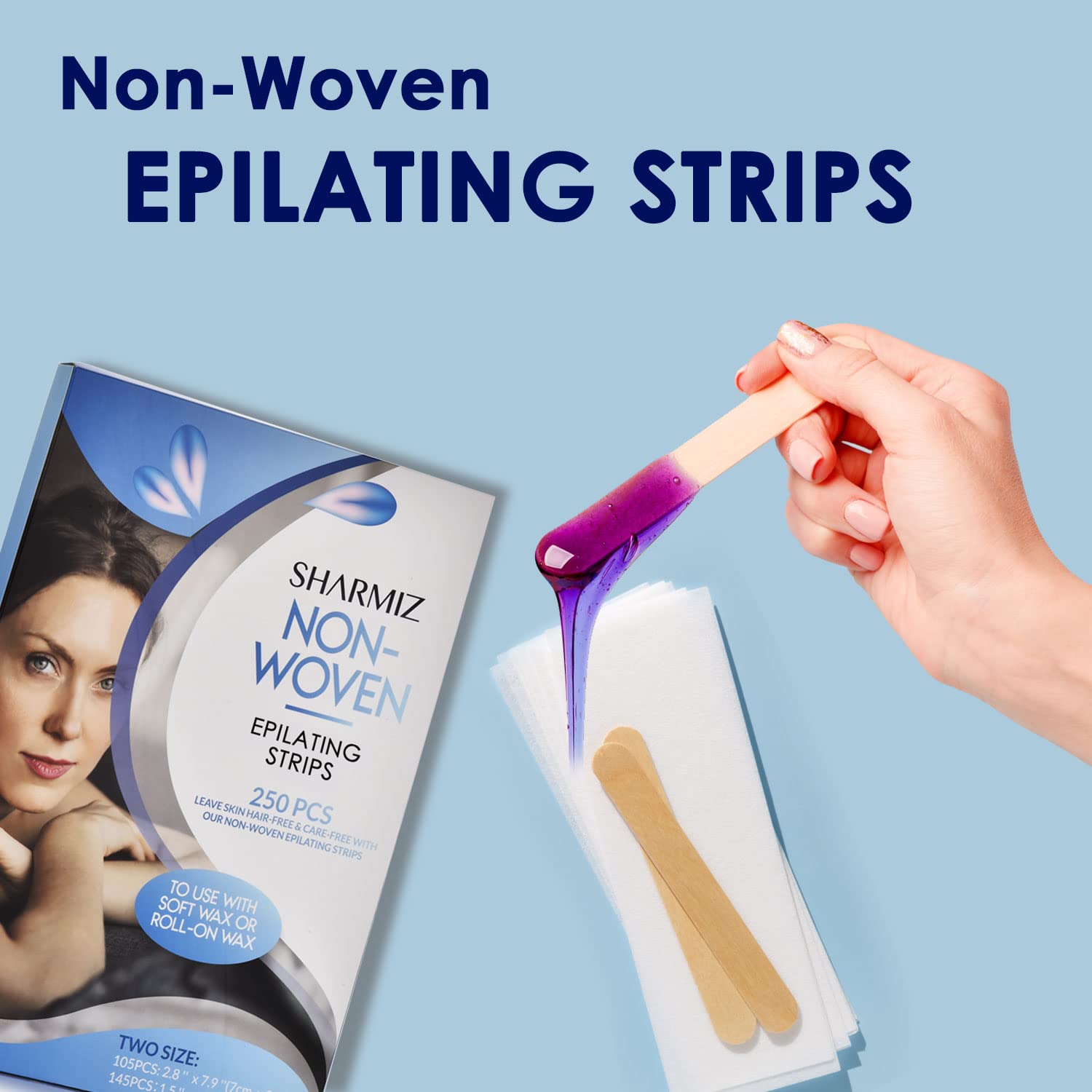 Non Woven Wax Strips 250 Pieces, Body and Facial Wax Strips for Hair Removal (Does Not Contain Wax) , Large 2.8β x 7.9β and Small 1.5β x 3.9β Waxing Strips