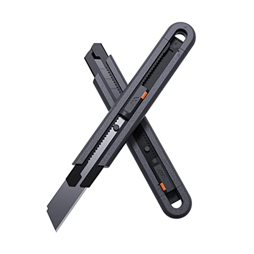 JIMIHOME Household Tool Essential Utility Knife Pack(2 PCS)Stainless Steel ABS Retractable SK2 Snap-off Blade Snapper 2 Spare Blades Change Light Duty Home Office Box Carton Cardboard Paper Cut