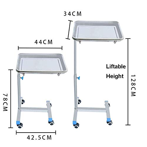 Medical Equipment Rolling Cart for Operating Room, Adjustable Height, Stainless Steel Surgical Tray Trolley with Universal Wheel, PIBM