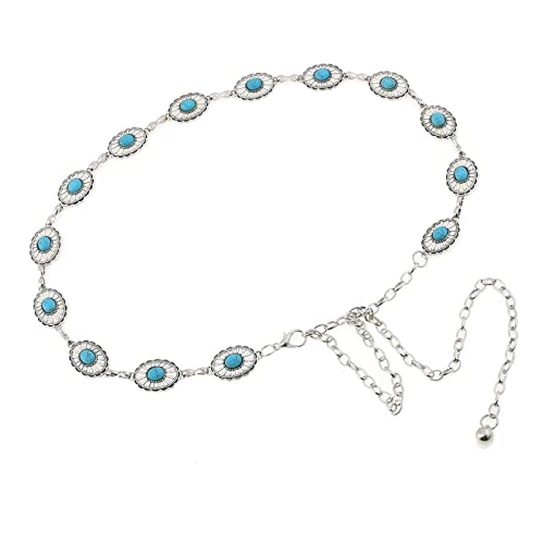 ILuvatar Turquoise Concho Chain Belt Waist Belts for Women for Dresses Metal Belt Womens Western Belts Women's Belts U14