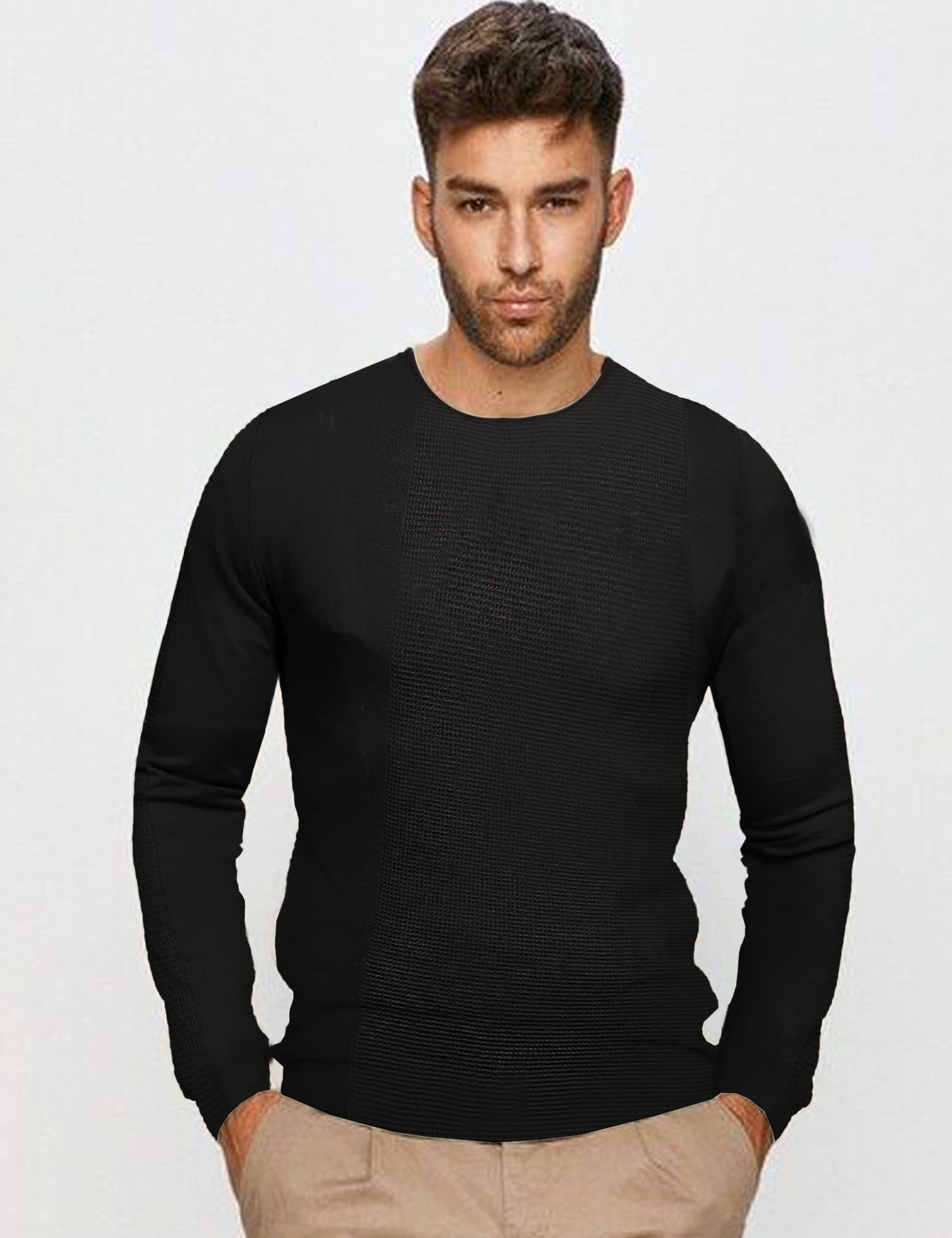 KELLORENA Men's Muscle T Shirts Stretch Long Sleeve Workout Tee Casual Slim Fit Gym Athletic T Shirts for Men Black