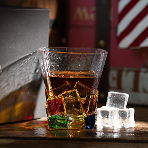 ivlere Whiskey Glass Set of 2 - Lead-Free Crystal Color Clear Scotch Glasses 15 oz Glassware for Drinking Bourbon Malt Cognac Irish Whisky