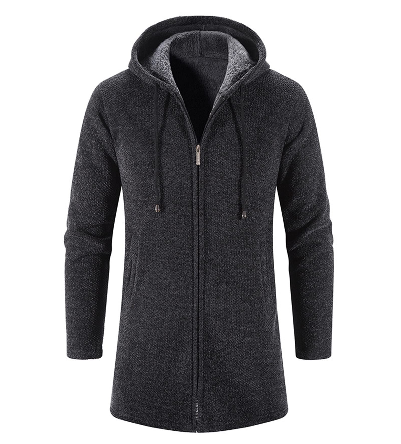 Men Long Open Front Cardigan Sweater Full Zip Knitted Hoodie Jacket Longline Hooded Cardigans Sweaters with Pockets (Dark Grey,X-Large)