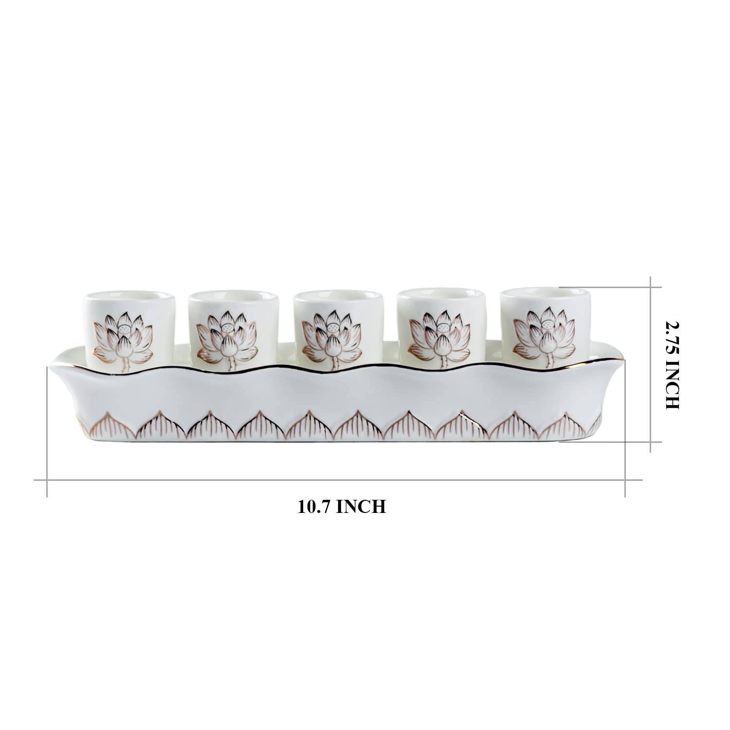 Houlu 5 Altar Cups Set, Ceramic Holy Water Offering Cup, Tibetan Buddhist Worship Cup - White