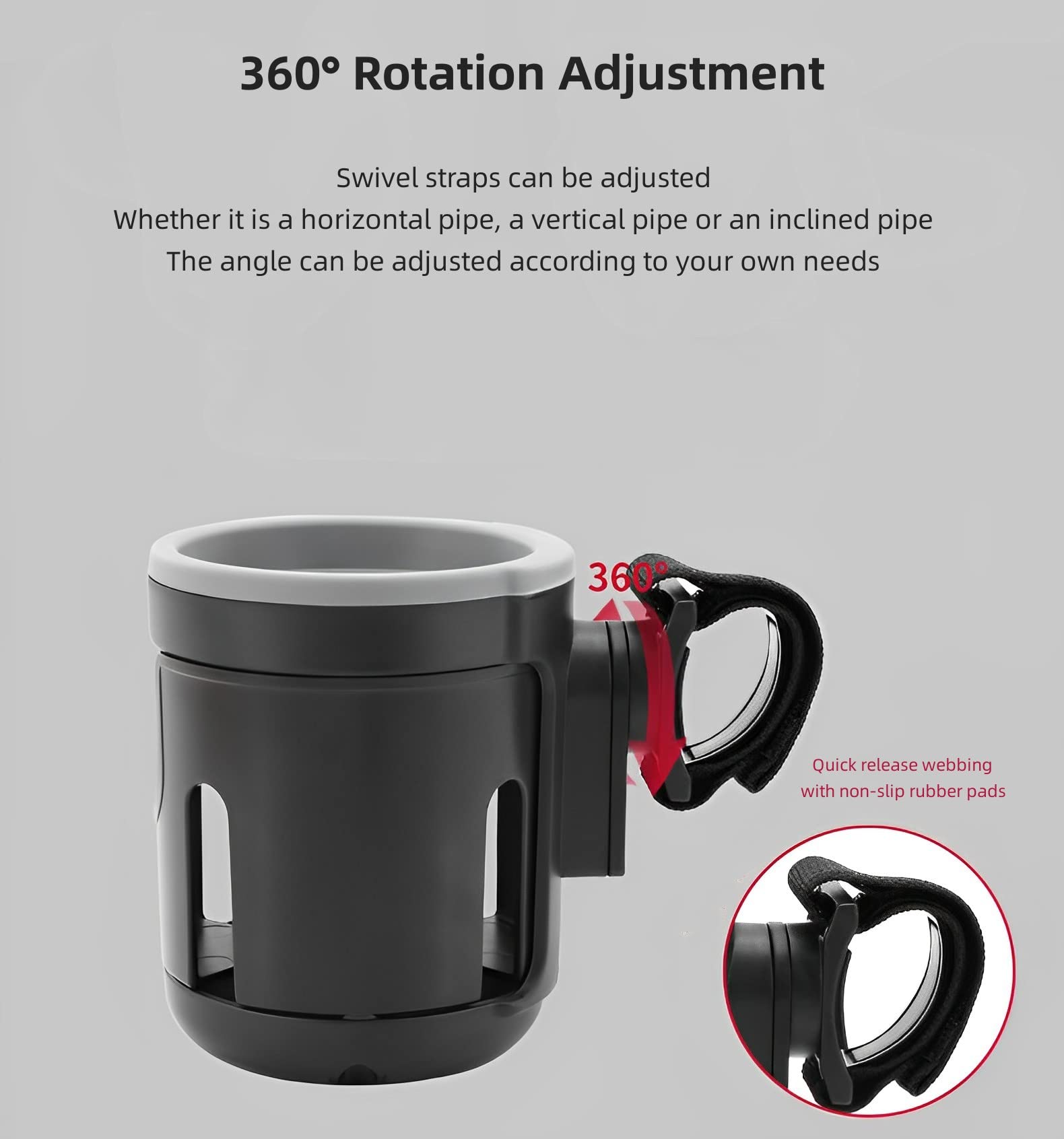 MTRSUE New 2 in 1 Universal Stroller Cup Holder, Bike Cup Holder, 360 Degrees Rotation Cup Holder for Stroller, Bike, Wheelchair, Walker, Scooter