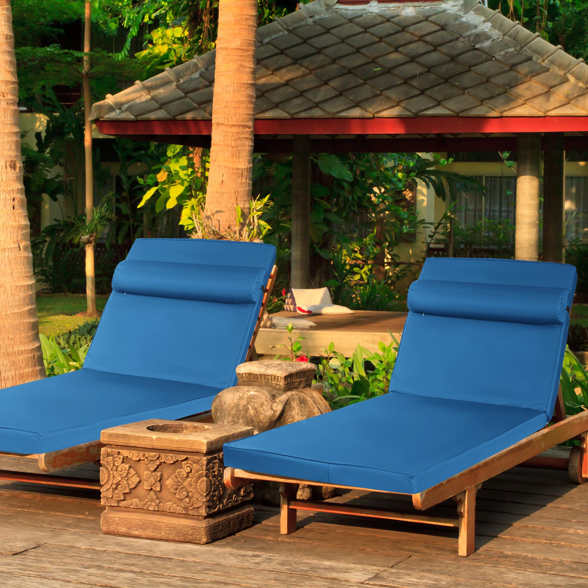 MABOZOO 2 Pack Outdoor Chaise Lounge Cushion with Adjustable Head Pillow,Waterproof & UV-Proof High Back Patio Chair Cushions,Patio Bench Cushion for Indoor Outdoor(Navy)