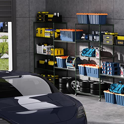 pouseayar Wire Shelving Unit, 7 Tier NSF Metal Shelf 2450lbs Capacity Heavy Duty Adjustable Storage Rack with Wheels & Shelf Liners for Kitchen Garage Basement, 82" H x 48" L x 18" D Green