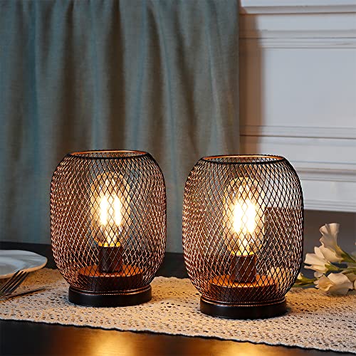 JHY DESIGN Set of 2 Metal Cage LED Lantern Battery Powered,Cordless Accent Light with LED.Great for Weddings,Parties,Patio,Events for Indoors Outdoors(Round Shape