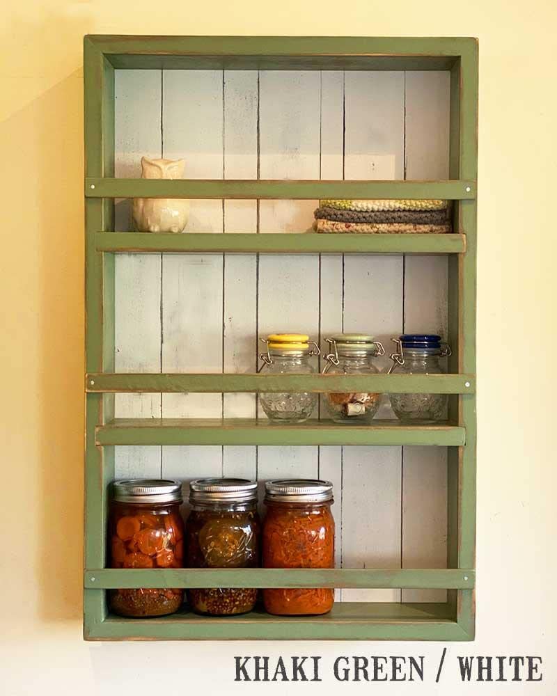 Mansfield Cabinet No. 102 - Solid Wood Spice Rack Cabinet Khaki Green/Mustard Yellow