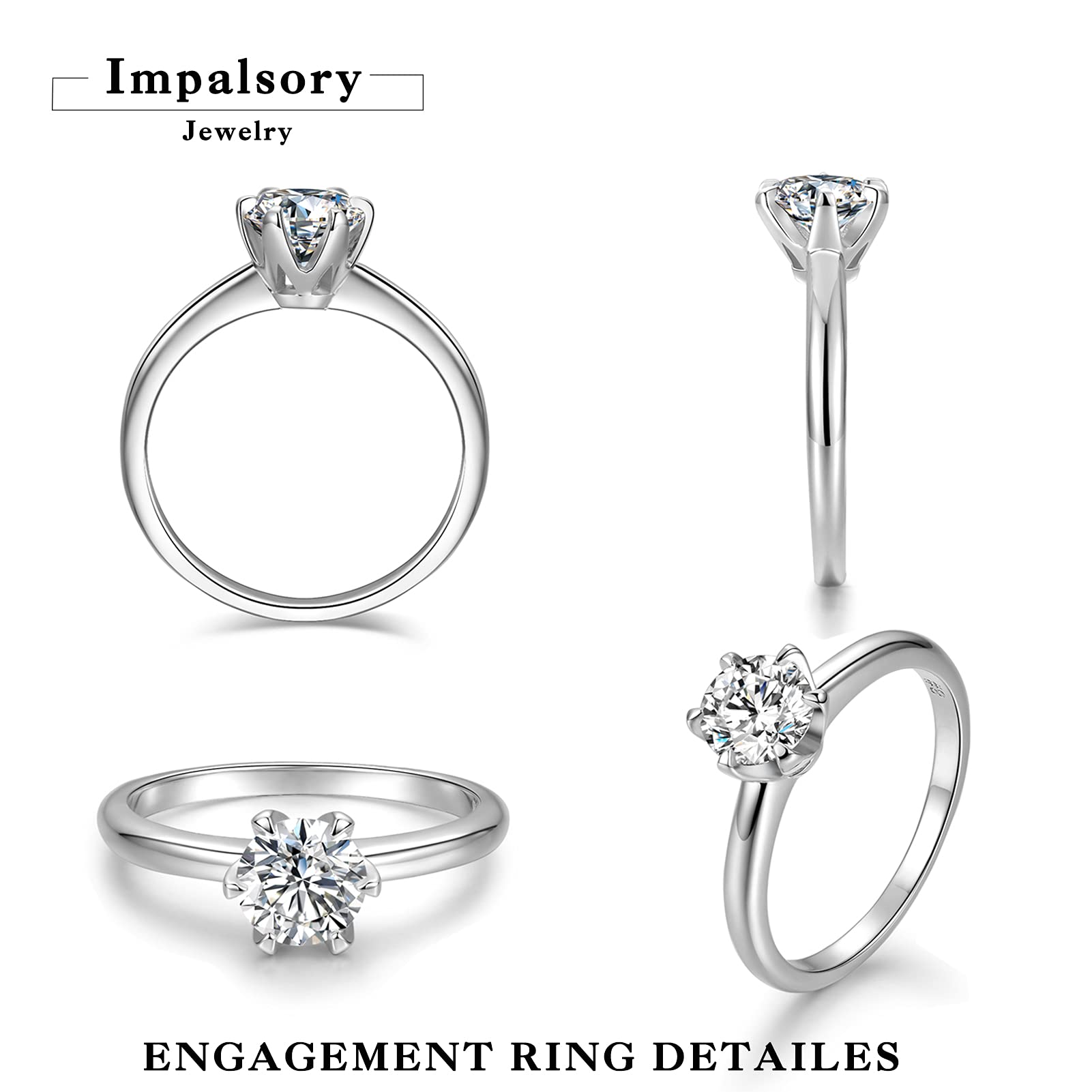 Impalsory Moissanite Wedding Band, 2ct 8.0mm Moissanite Rings for Women 925 Sterling Silver Round Solitaire Engagement Stackable Rings Size 5