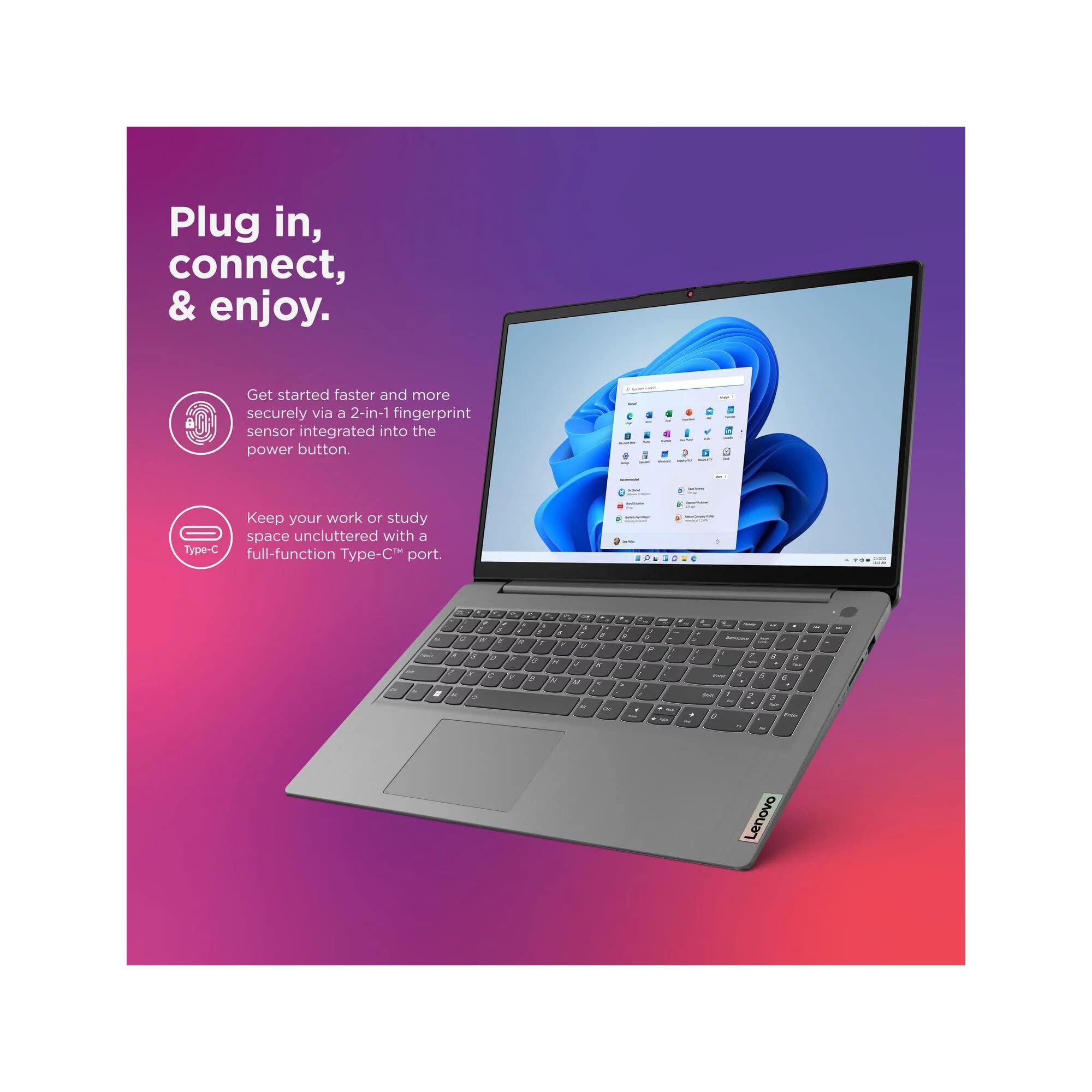 Lenovo Ideapad 3 15.6 Inch FHD Laptop, AMD Ryzen 5 5500U, 8GB RAM, 256GB SSD, Windows 11,Wi-Fi 6, Bluetooth 5, Bundle with JAWFOAL