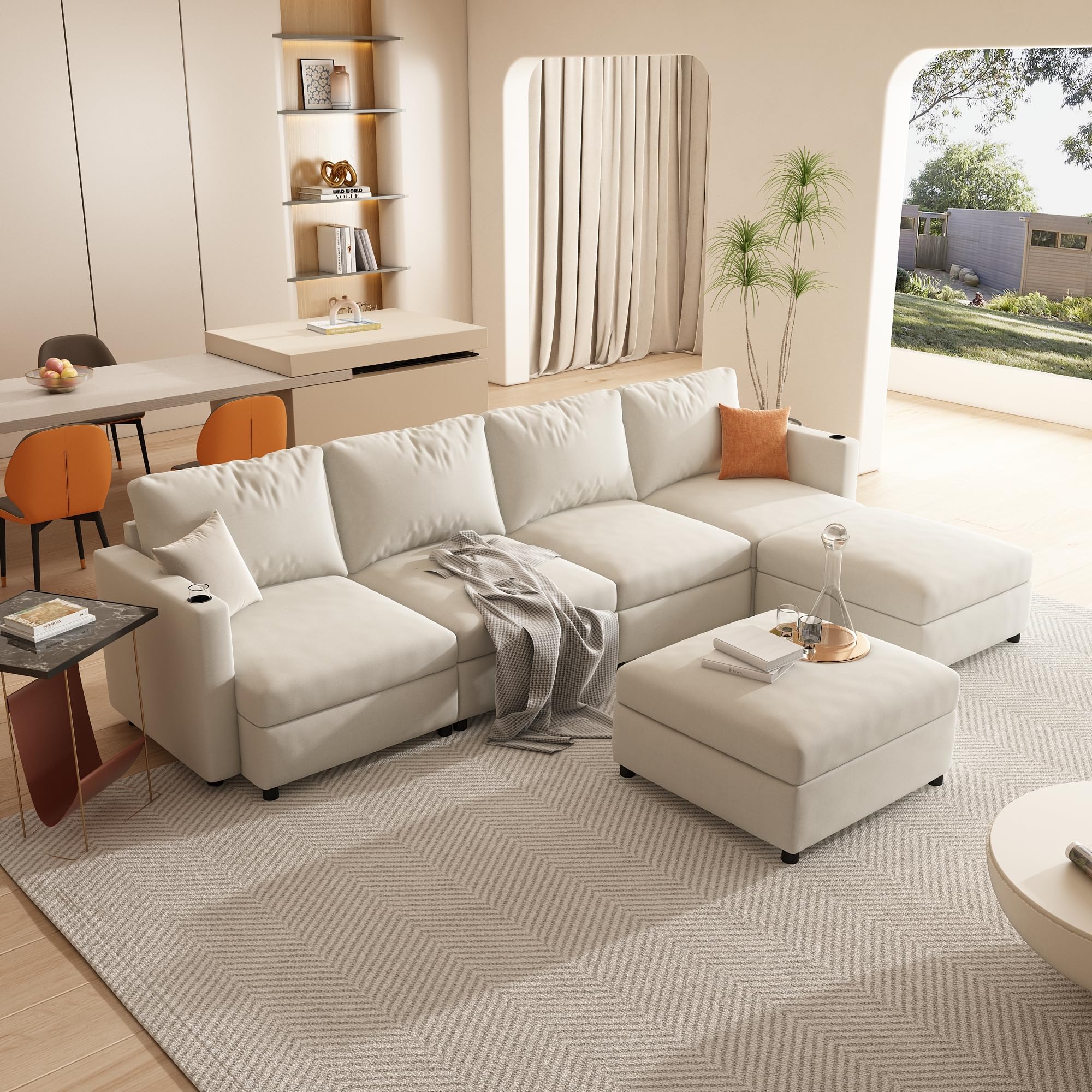 LUMISOL Modern Large Sectional Sofa, U-Shape Modular Sectional Couch with Storage Function, Sofa Bed with Ottoman, 6 Seat Sectionals Chaise for Living Room, Grey