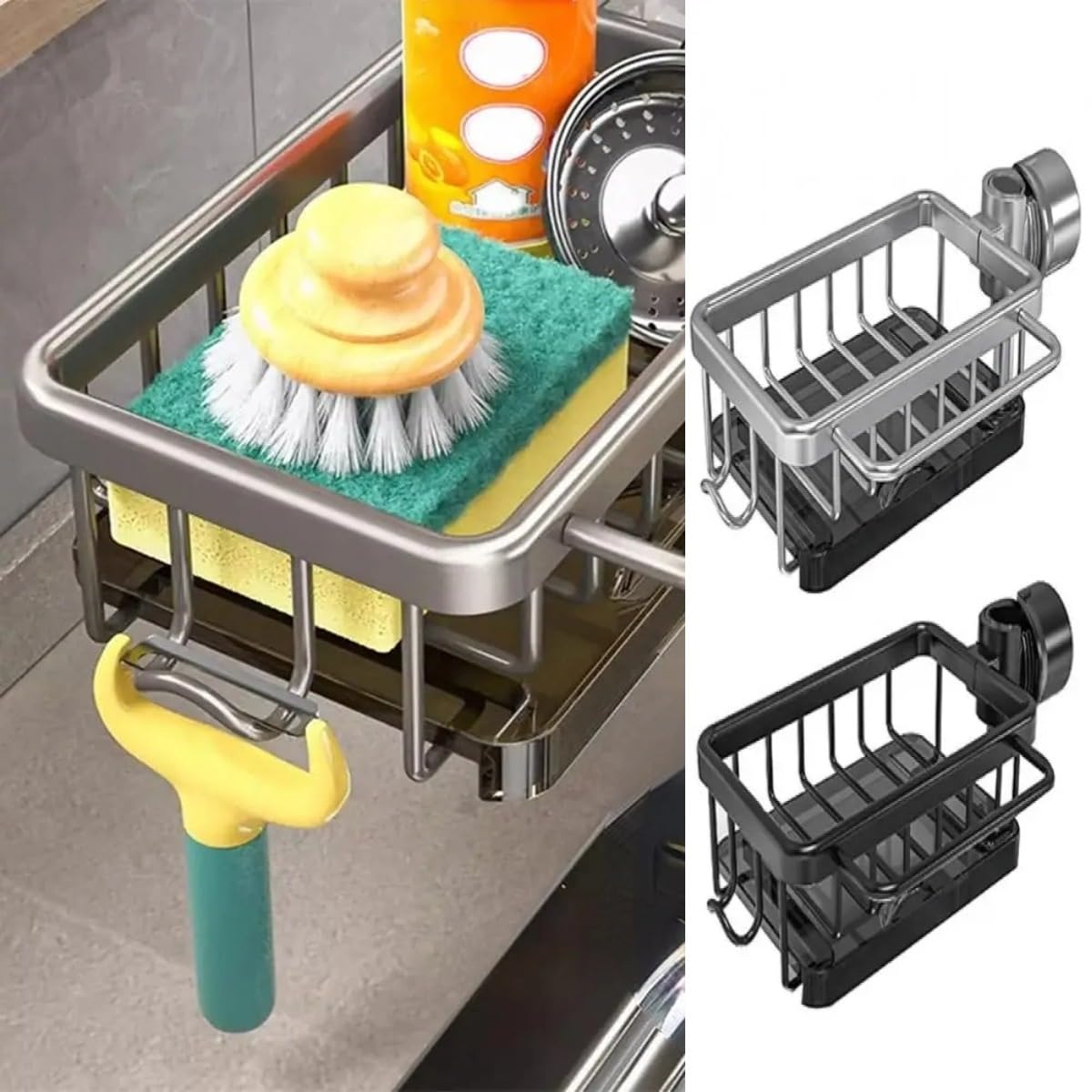 RYDOX Kitchen Sink Faucet Organizer Kitchen Stainless Steel Sink Drainer Sponge Storage Faucet Rack Towel Rack Shelf Organizer Kitchen Accessories(Black Right)