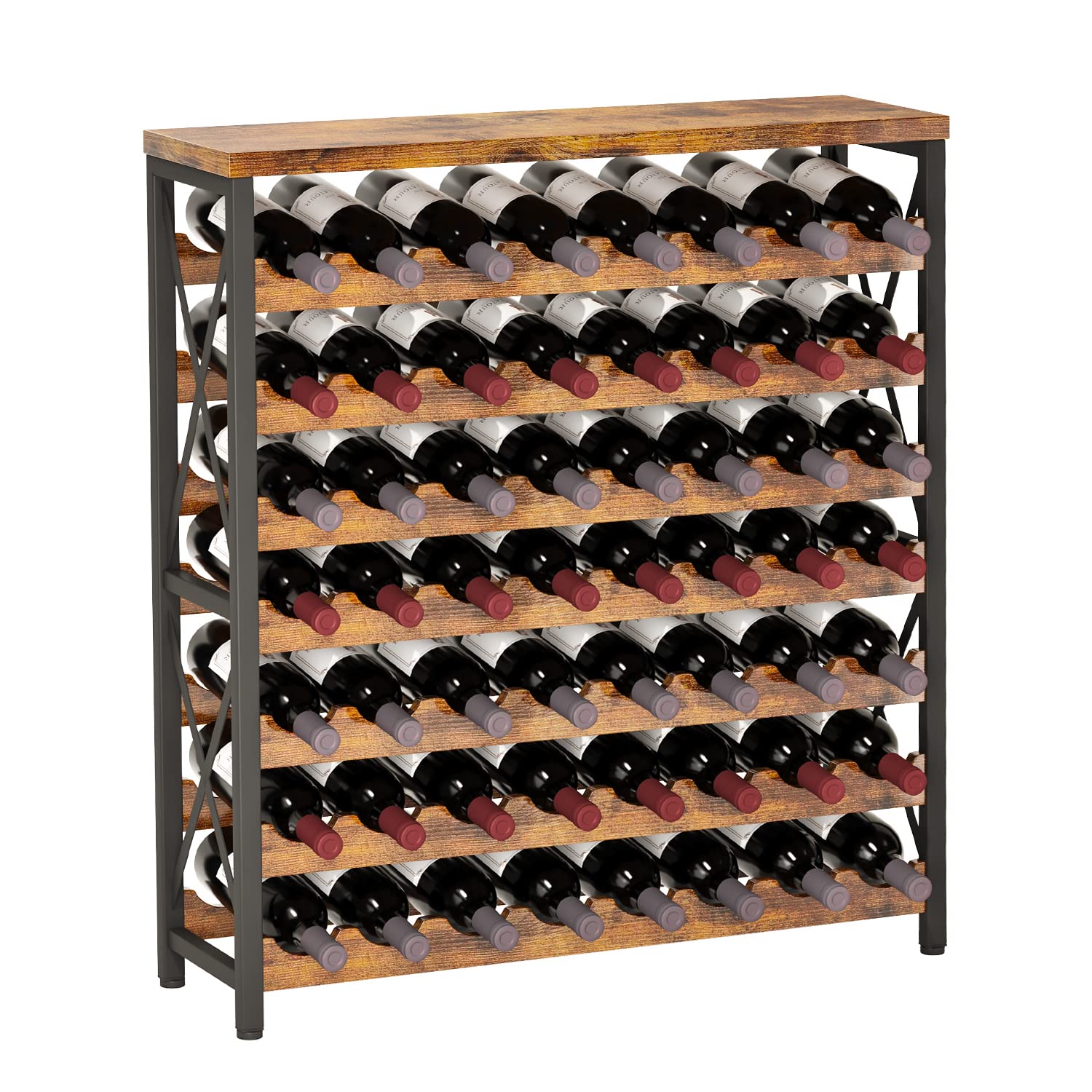 Homeiju 56-Bottle Freestanding Wine Rack, Wooden Wine Rack Storage Shelf, Stackable Wine Bottle Rack with Tabletop for Living Room,Kitchen or Wine Cellar