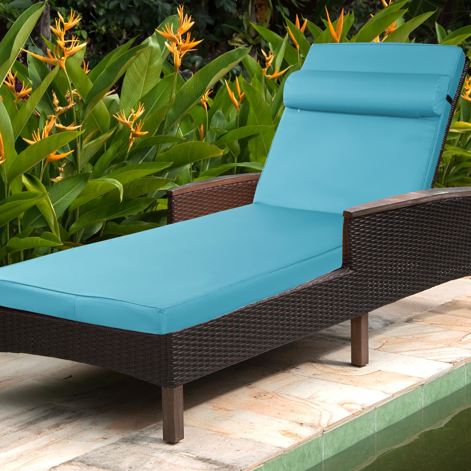 MABOZOO Outdoor Chaise Lounge Cushion with Adjustable Head Pillow,Waterproof & UV-Proof High Back Patio Chair Cushions,Patio Bench Cushion for Indoor Outdoor(Blue)