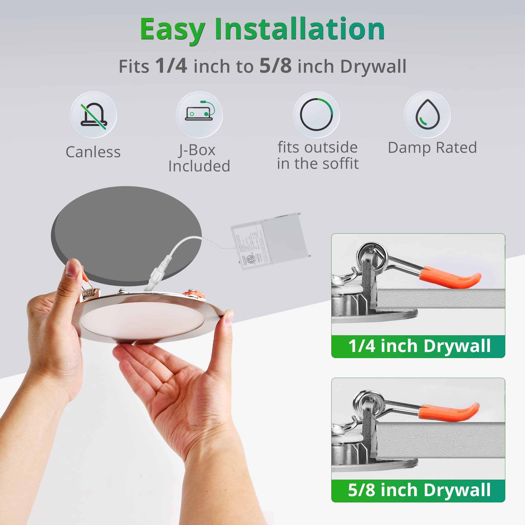 LEDIARY 16 Pack 6CCT LED Recessed Lighting 6 inch, 2500K-5000K Selectable Brushed Nickel Recessed Lights, 1100LM High Brightness, 12W Eqv 110W, Dimmable Can Lights with Junction Box - IC Rated, ETL