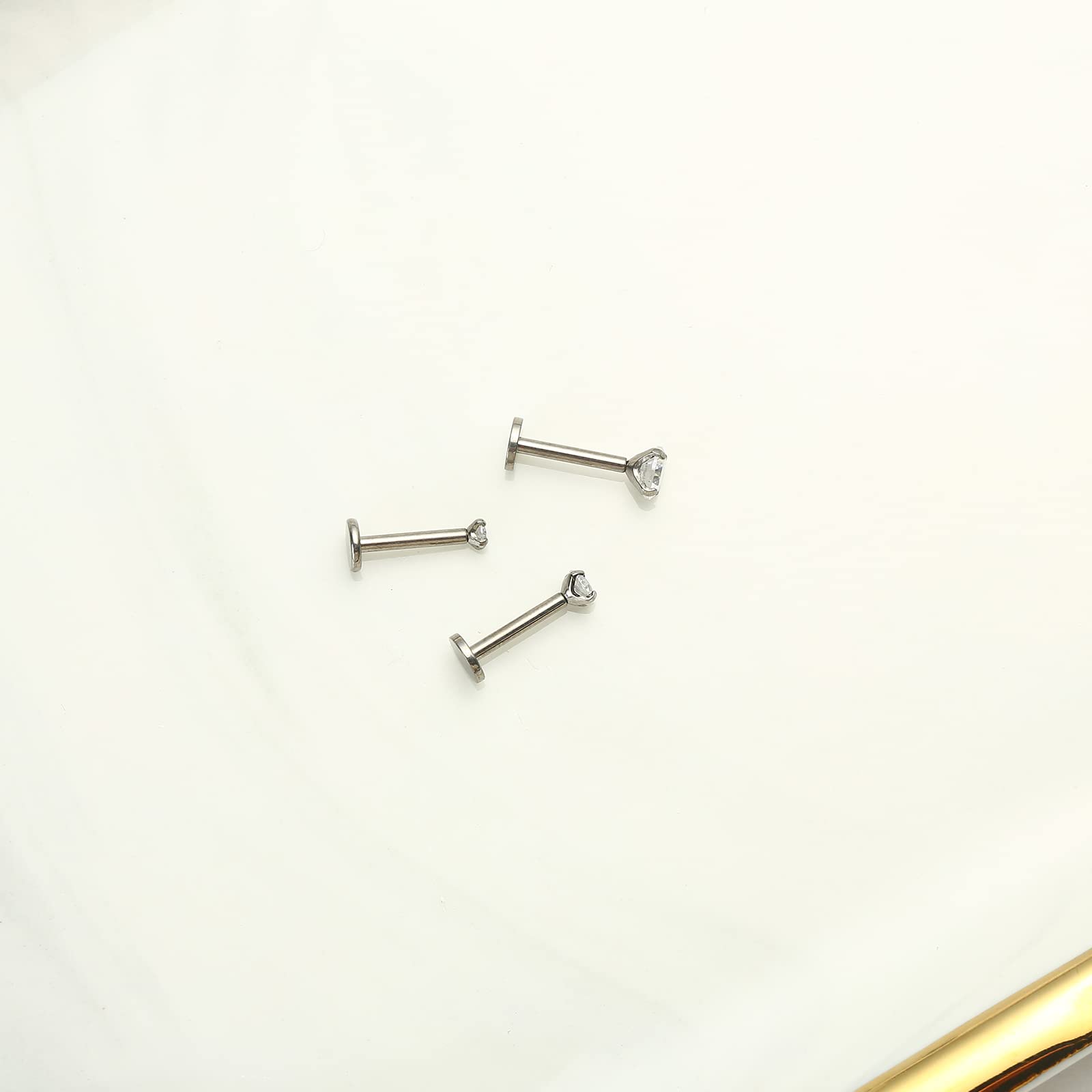 Implant Grade G23 Titanium Lip Studs 2mm 3mm 4mm 3Pcs Cubic ZirconiaBall Labret Monroe Lip Rings Set 16G 8mm10mm Helix Nail Cartilage Tragus Threadless Pushin Flat Back Nose Stud Ring Earring