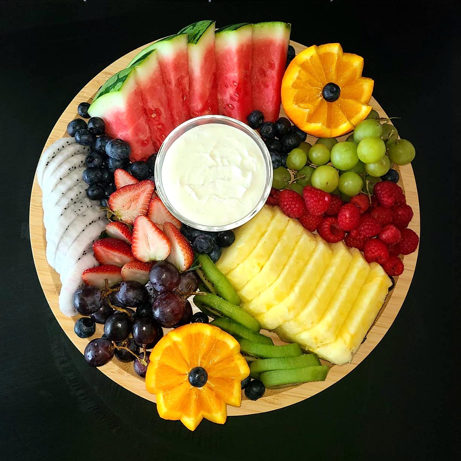JOIKIT 5 Pack 12 Inch Bamboo Round Platter, Fine Polished Round Wood Plates Bamboo Serving Tray for Holding Fruit, Bread, Cheese, Nut, Coffee, Tea, Plant Saucer