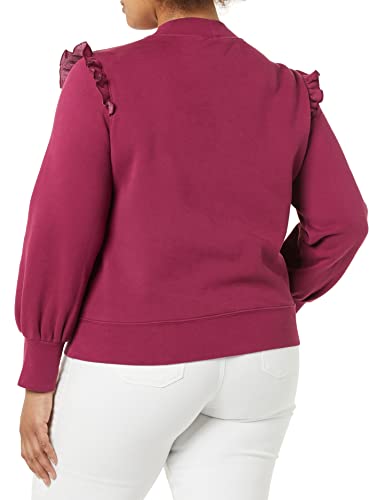 Goodthreads Women's Heritage Fleece Long Sleeve Ruffle Shoulder Sweatshirt, Burgundy, Large