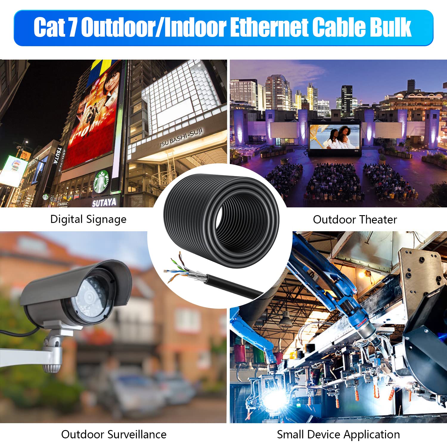 MEIPEK Cat 7 Outdoor Ethernet Cable 328ft,10 RJ45 Connectors, SFTP Triple Shielded, 24 AWG, High Speed, LLDPE, Waterproof, Direct Burial, In-Ground, UV Resistant, Network, LAN, Internet, Cat 7 300+ft