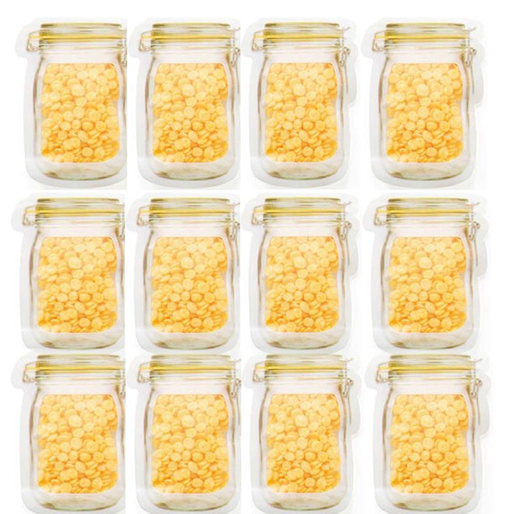 Mason Bag Jar Zipper Bags Food Storage Snack Sandwich Ziplock Bags Reusable Airtight Seal Food Storage Bags Leakproof Food Saver Bags (12 x Small)