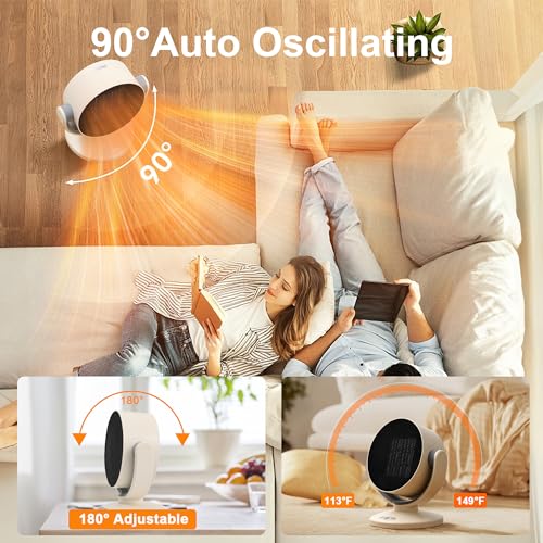 loranu 2 in 1 Fan and Heater Combo for Indoor Use, Oscillating Desktop Heater & Cooler for Home Office Desk, Electric Portable Ceramic Personal Heaters Small & Quiet, Tip-over & Overheat Protection