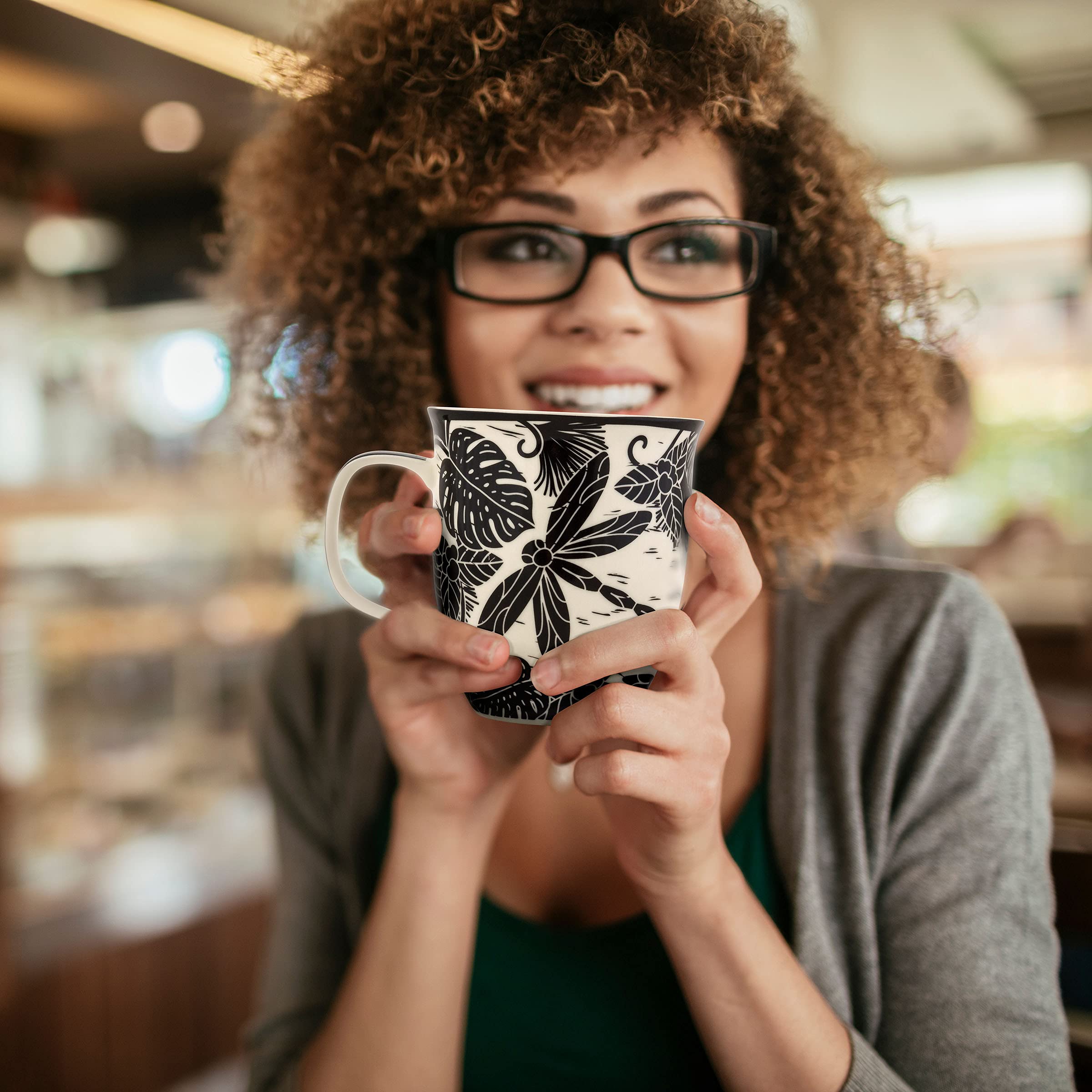 Karma Gifts 16 oz Black and White Boho Mug Celestial - Cute Coffee and Tea Mug - Ceramic Coffee Mugs for Women and Men