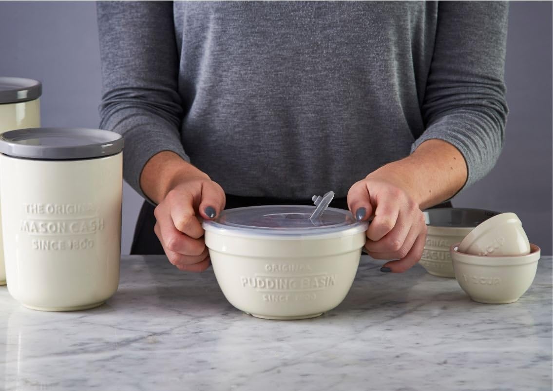 Mason Cash Innovative Kitchen All Purpose Bowl With Lid, off-white, 16 x 16 x 9 cm