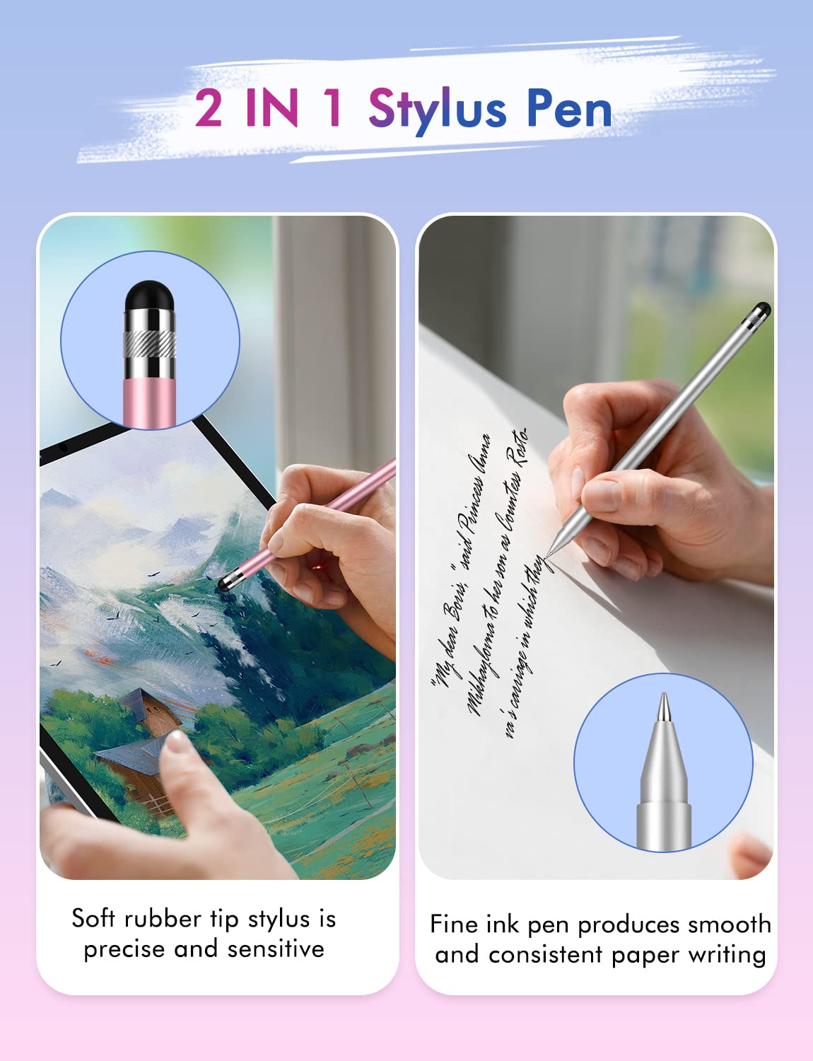 MEKO Touch Screen Pens 2 in 1 Universal Stylus Pens Black Ink Pen Stylist Pens for iPad/iPhone/Tablet/Laptops/Samsung Galaxy All Capacitive Touch Screens- 3 Pack