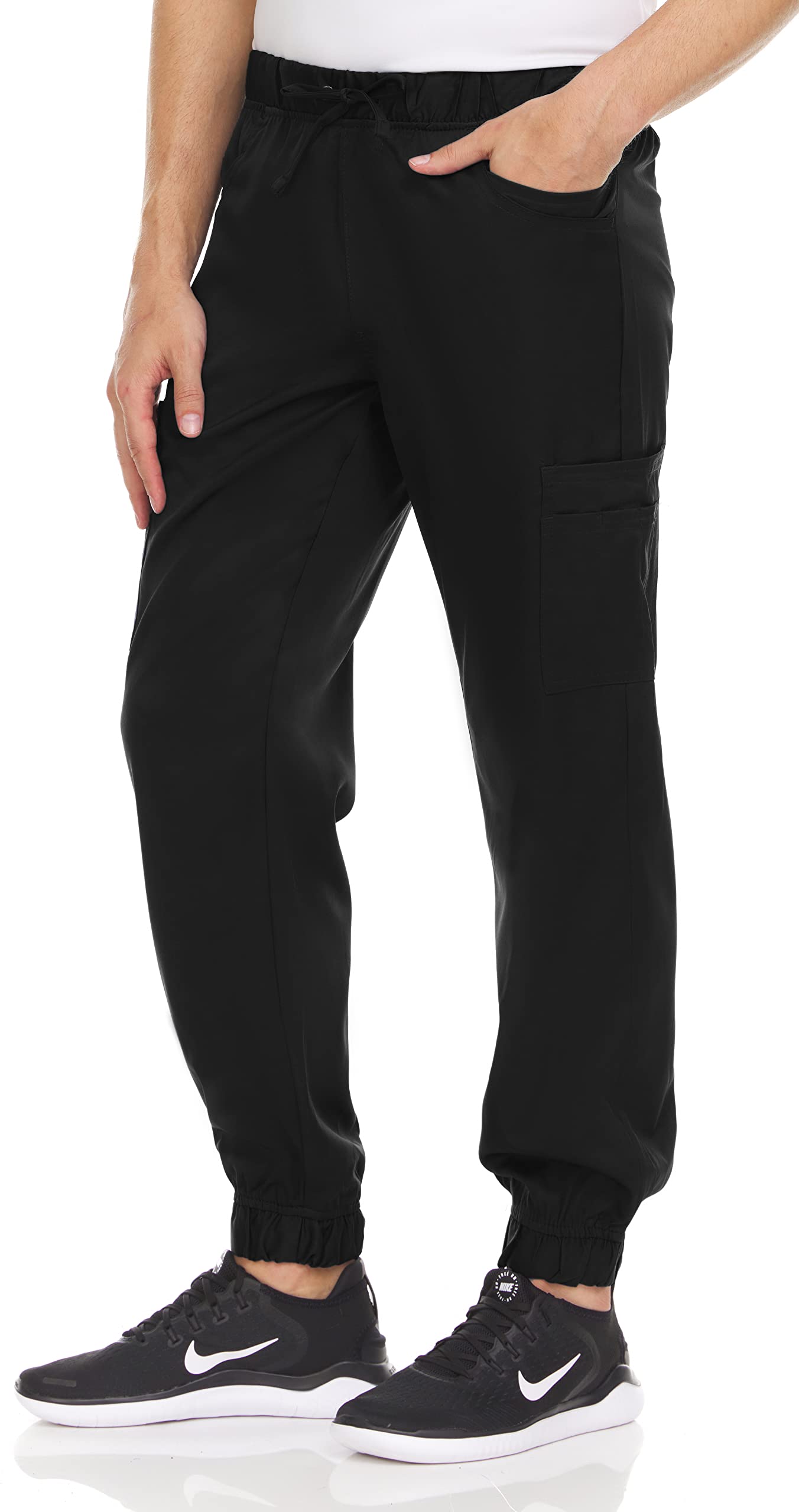 MediChic Mens Scrubs Stretch Scrub Joggers Pants with Six Pockets, Available in Over Eight Colors Black