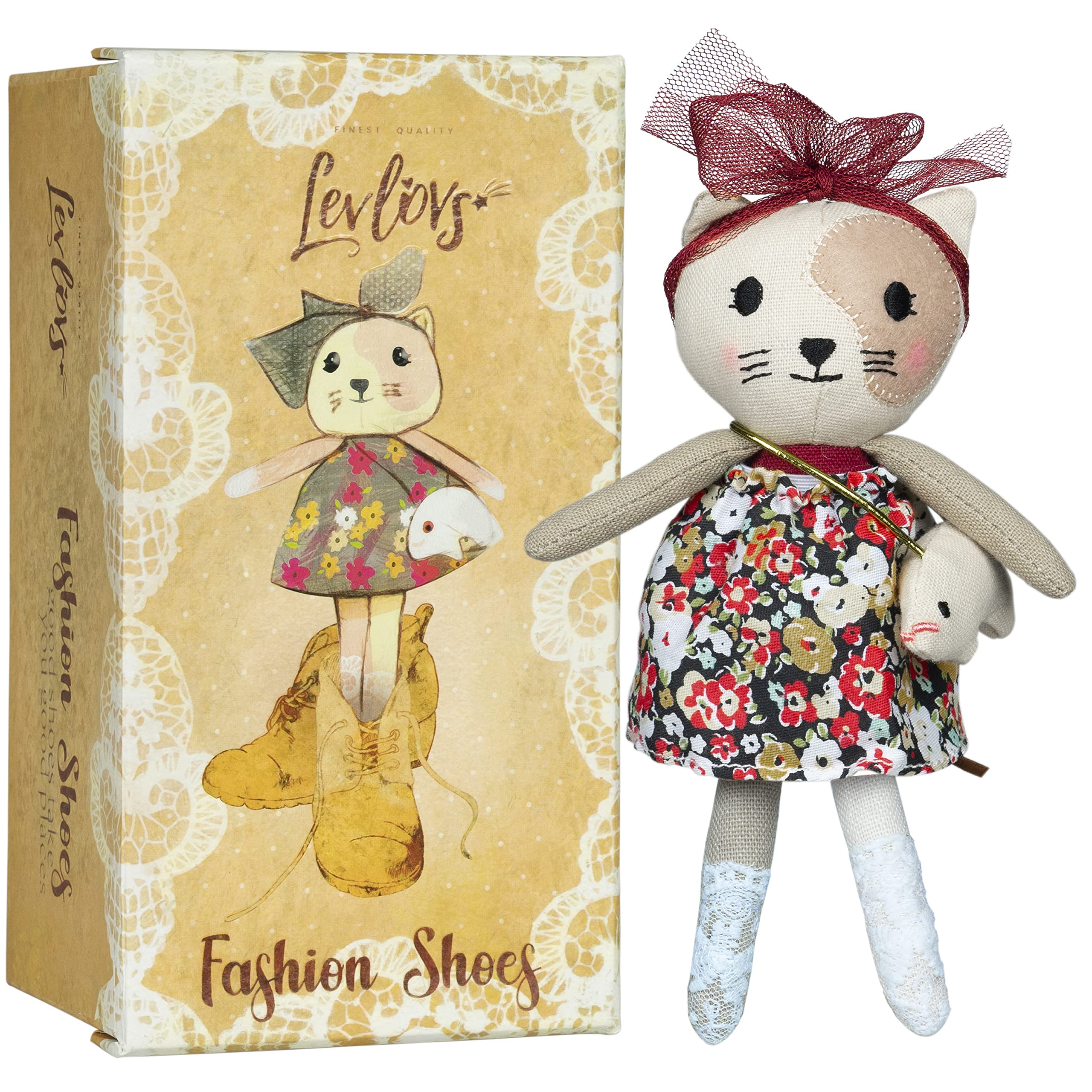 LEVLOVS Mouse in a Matchbox Toy Baby Registry Animal Doll (Cat in Shoebox)