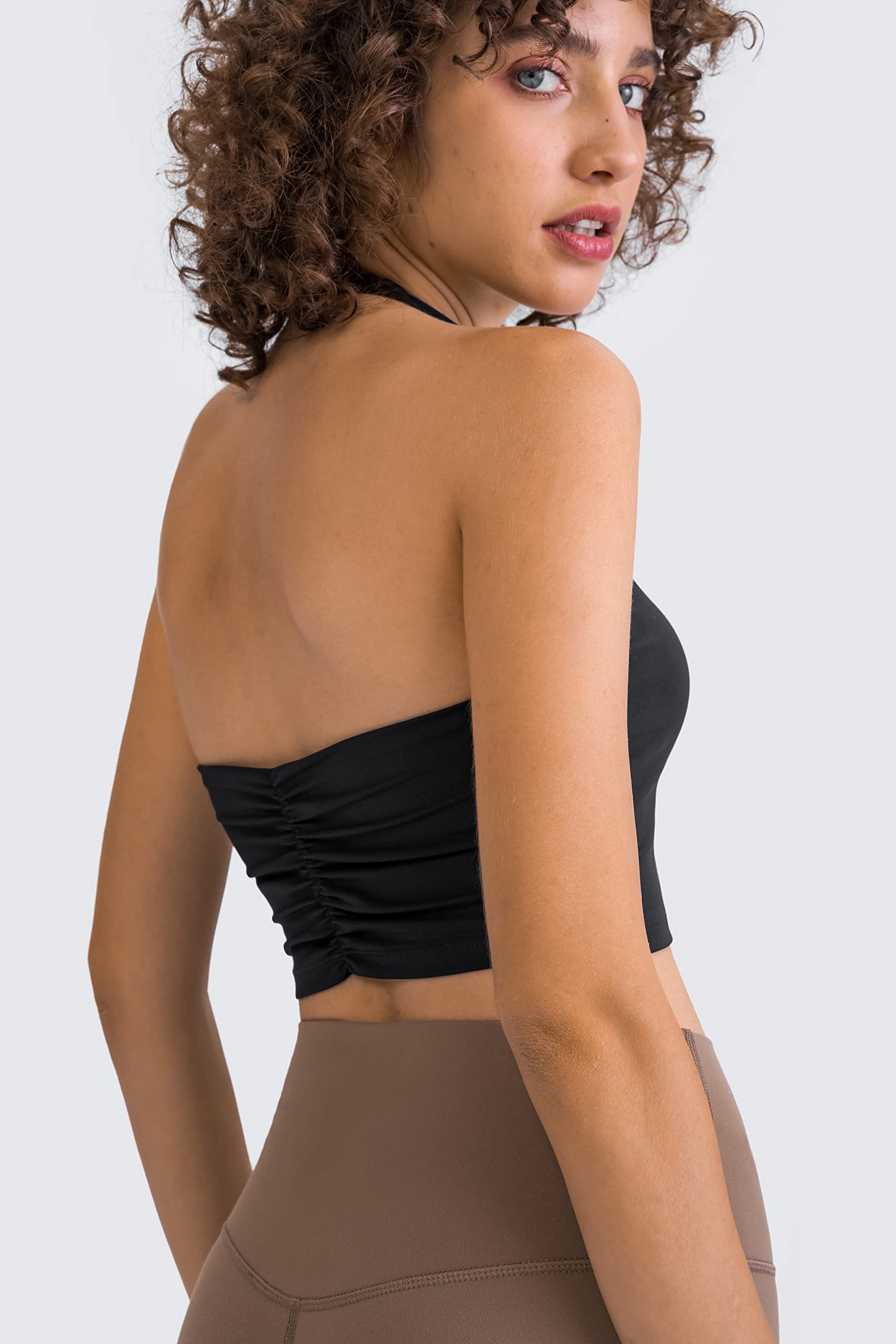Micoson Crop Tops for Women Halter Summer Cropped Shirts for Women Sleeveless Backless Trendy Tops Black Medium