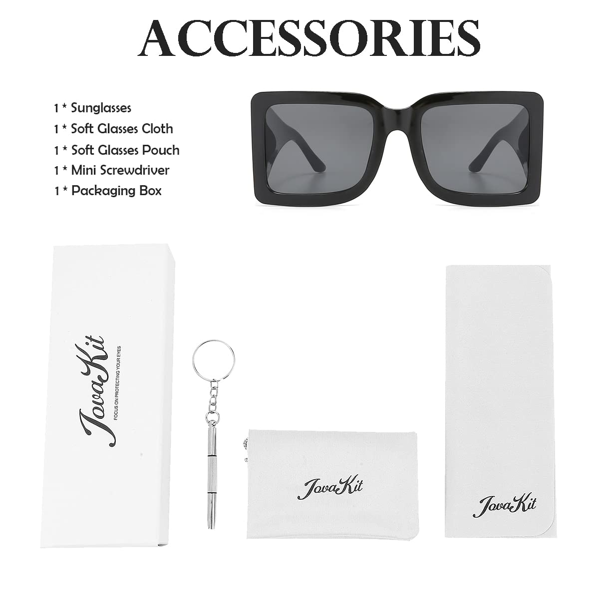 JOVAKIT Trendy Oversized Square Sunglasses for Women Men Fashion Black Thick Large Frame Luxury Designer Sun Glasses (Black&Black/Grey)