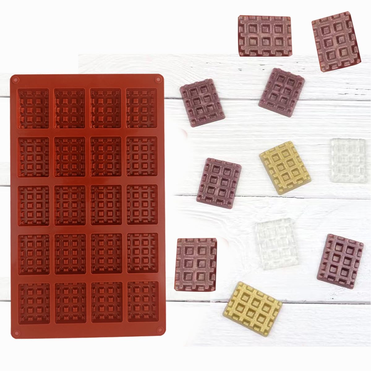 HYCSC 3 Pack Waffle Silicone Mold - 4 Cavity Square Waffle Silicone Mold, 18 Cavity Mini Round Waffle Mold, 20 Cavity Mini Square Waffle Pan, Non-Stick Silicone Waffle Mold for Baking