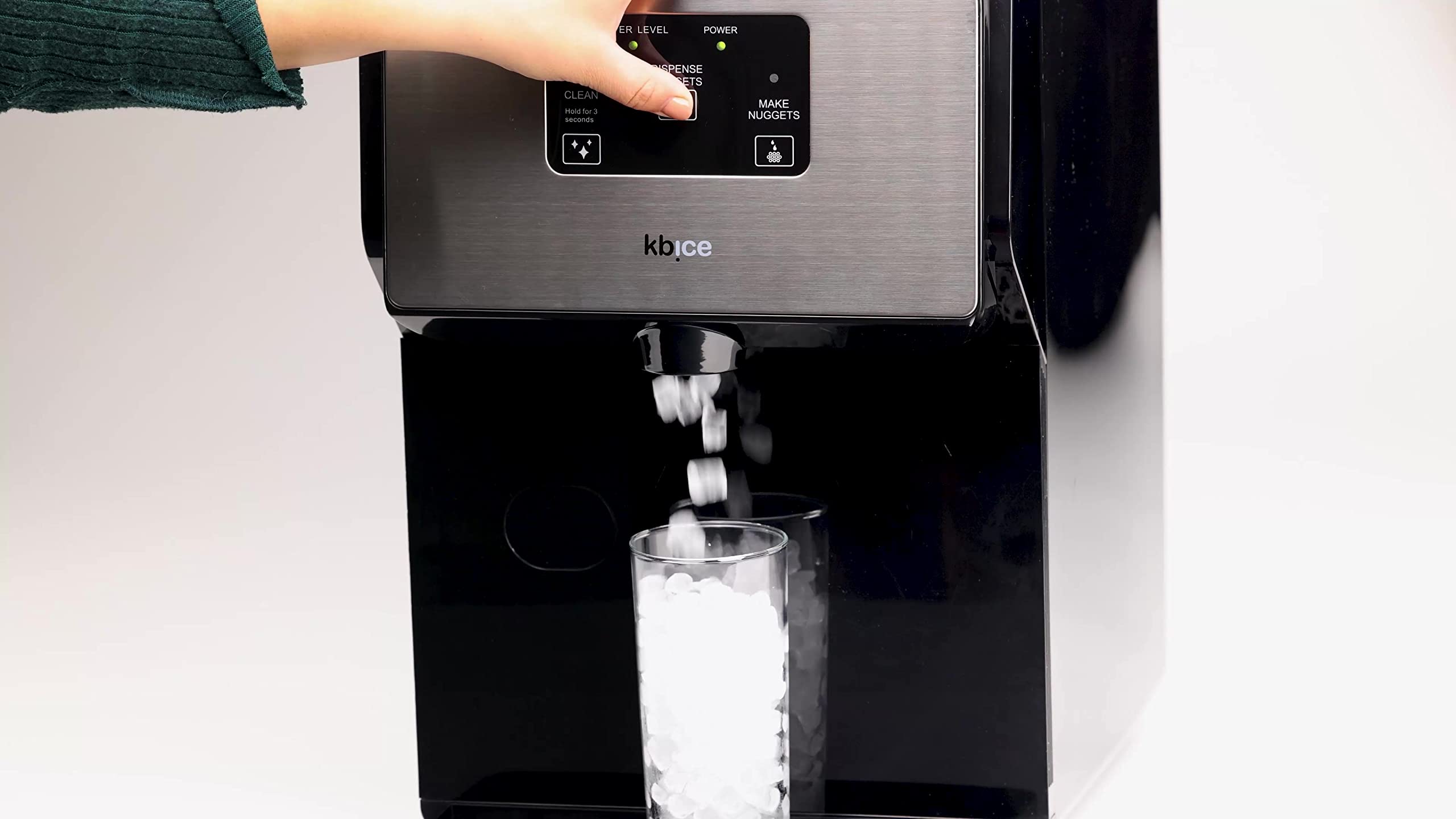 KBice Self Dispensing Countertop Nugget Ice Maker, Crunchy Pebble Sonic Ice Maker's Produces Max 30 lbs of Nugget Ice per Day, Stainless Steel Display Panel