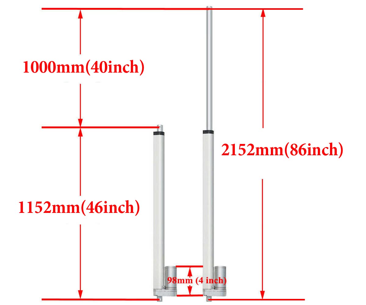 JQDML Electric Linear Actuator DC Motor 12V, 40 inch Long Stroke, Force 27lbs, Fast Speed 3"/sec, with Mounting Bracket for TV Table Lift, Door Opener and Home Automation (40"-12V-27lbs)