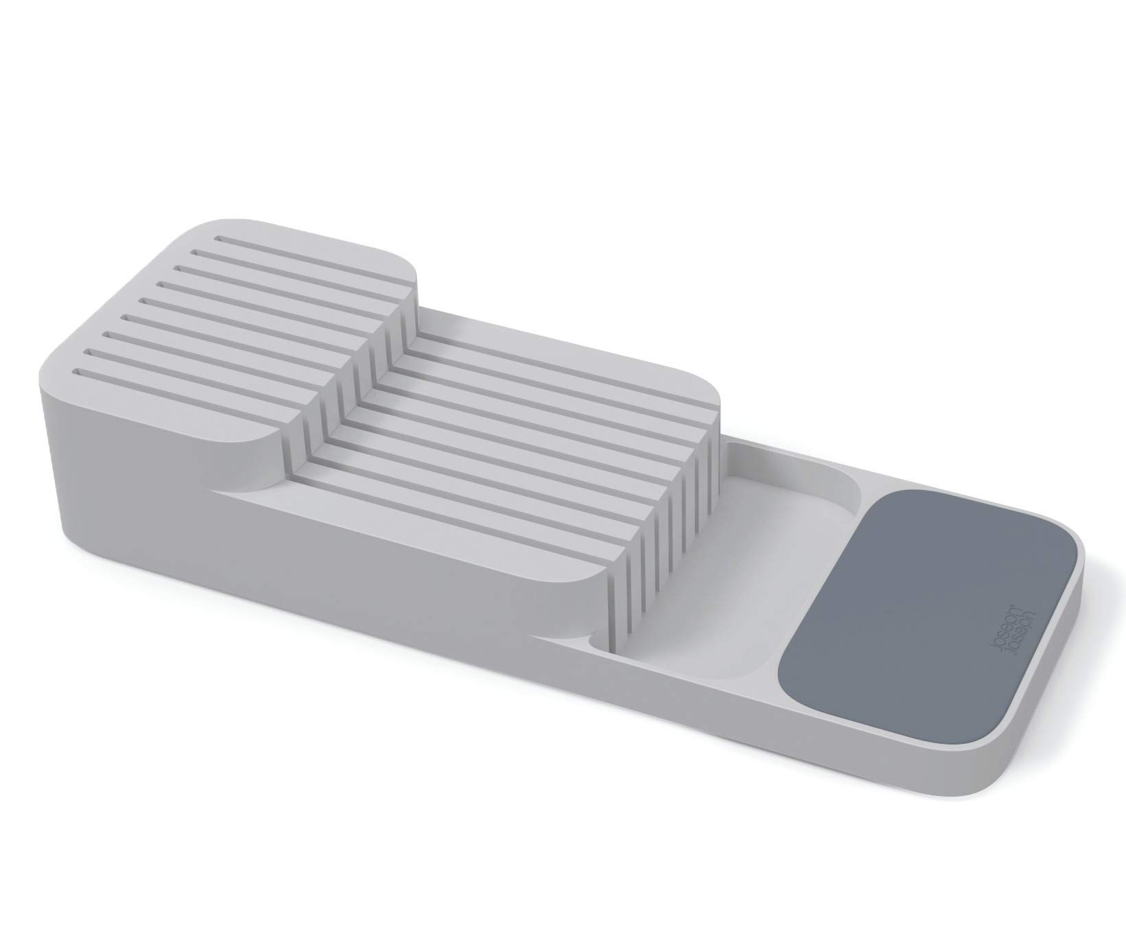 Joseph Joseph DrawerStore Kitchen Drawer Organizer Tray for Cutlery Utensils and Gadgets, Gray, 15.6 x 15.1 x 2.1 Inches & 85120 DrawerStore Kitchen Drawer Organizer Tray for Knives Knife Block, Gray