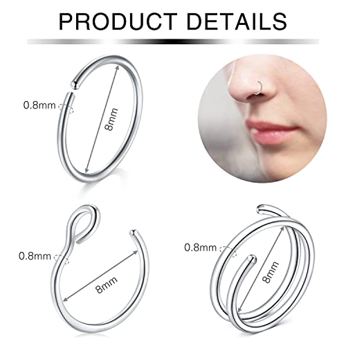 Incaton 33PC 20G Stainless Steel Nose Rings Hoops L Shaped Studs Screw Nose Piercings Jewelry for Women Men Silver Rose Gold Black Rainbow