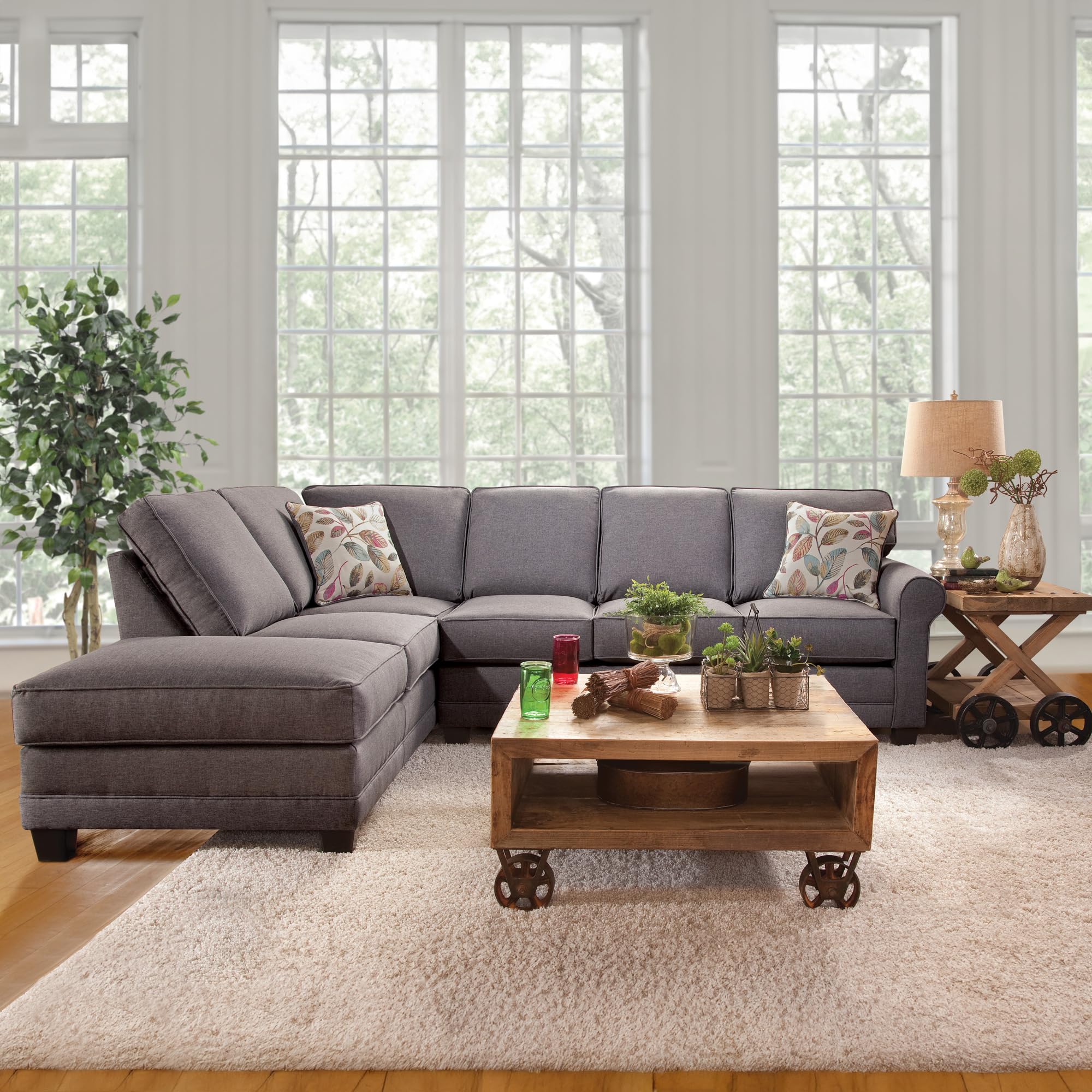 Roam & Remain Sheffield Extra-Large Upholstery Fabric Left-Facing Sectional Sofa for Living Room, L-Shaped, Grey, 6-Seat