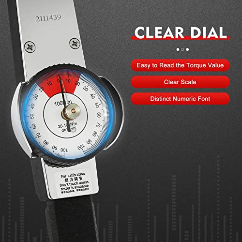 LIANDU-US Dial Indicator Torque Wrench Indicating Torquemeter 1/2" Drive 0-100 Nm High Precision Torque Meter Professional Measure Tool, ± 3% Accuracy