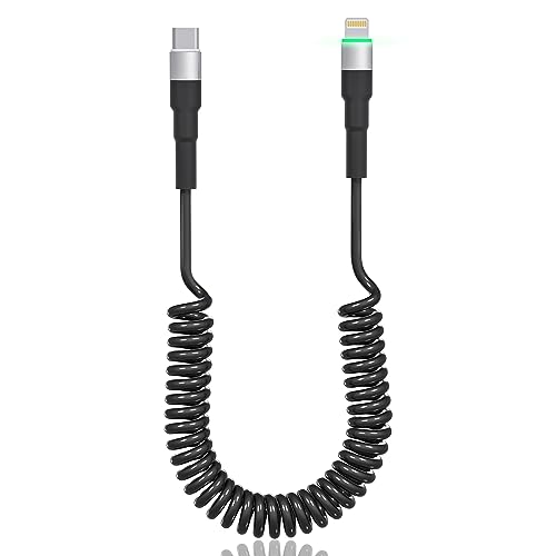 KETAKY Plus Coiled USB C to Lightning Cable MFi Certified & CarPlay Compatible Spring Retractable iPhone Charging Cord 20W PD Fast Charge | Data Sync for iPhone 14|13|12|11 Pro|X|iPad|iPod