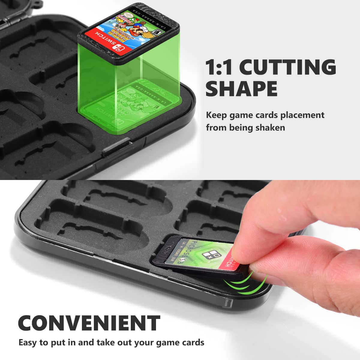 JoyHood Game Card Case for Switch/Switch OLED/Switch Lite, Protective Game Cards Storage Cases Holder with 12 Game Card Slots and 12 Micro SD Card Slots (Oxide Black)