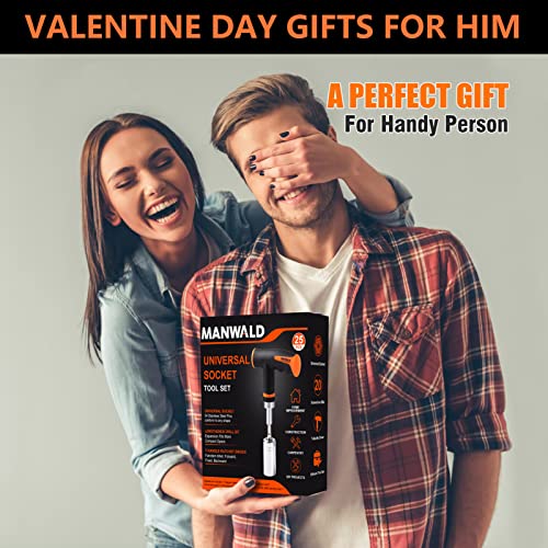 MANWALD Universal Socket Tool Set, Ratcheting T-Handle Screwdriver Set with Power Drill Adapter, Valentines Day Gifts for Him, Women, Dad, Husband, Orange