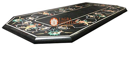 Marble Conference Dining Table Top Marquetry Inlay Floral Furniture Decor | 60"x36" Inches