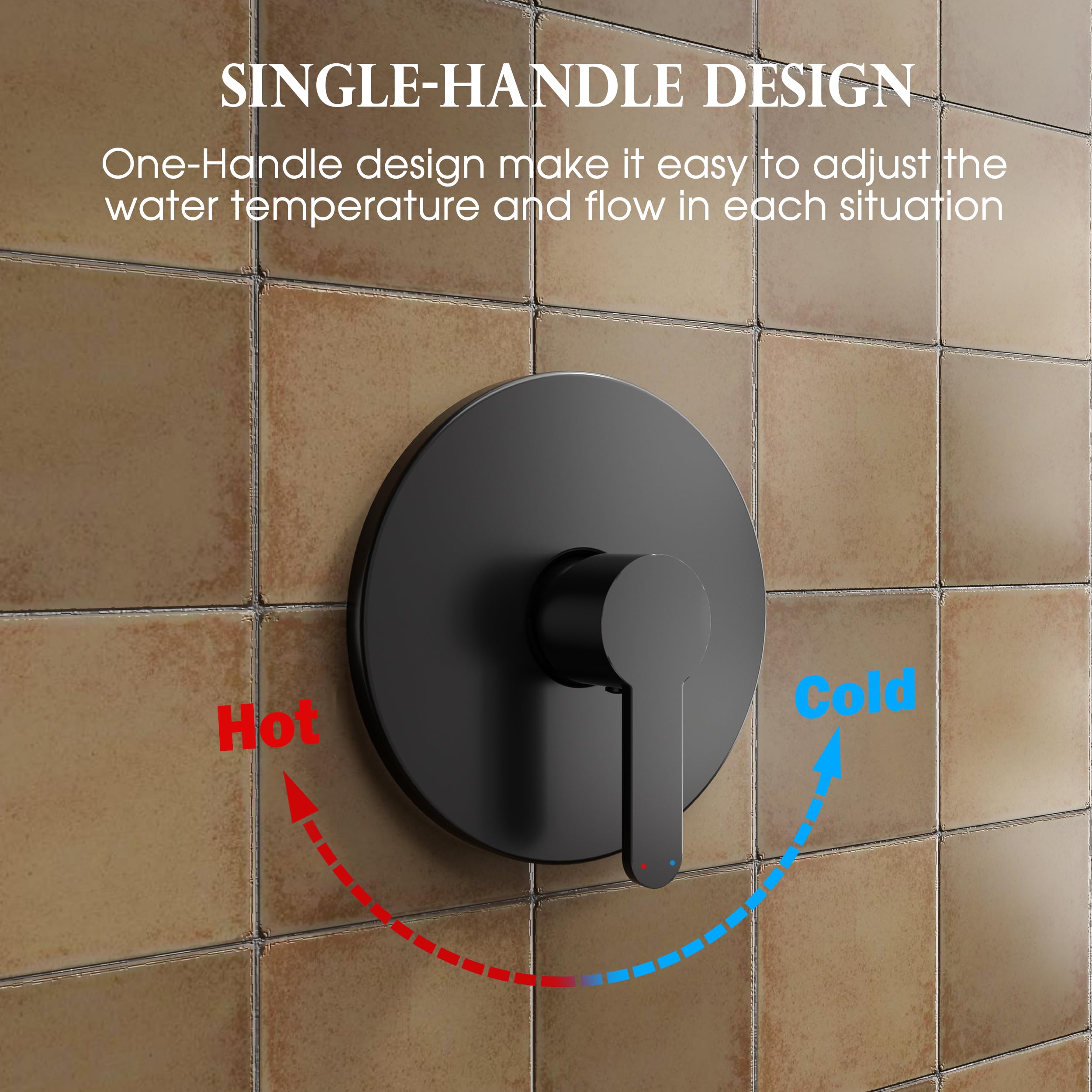 Holispa Shower Faucet, Black Shower Faucet Set with 8-Inch Rainfall Shower Head, Single-Handle Shower Trim Kit Included Shower Valve, Matte Black