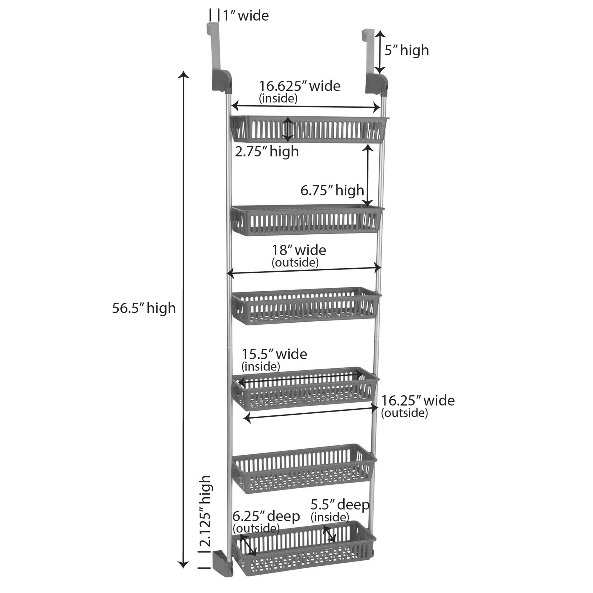 Household Essentials 2150-1 Over The Door Storage Shelves 6-Tier | Grey