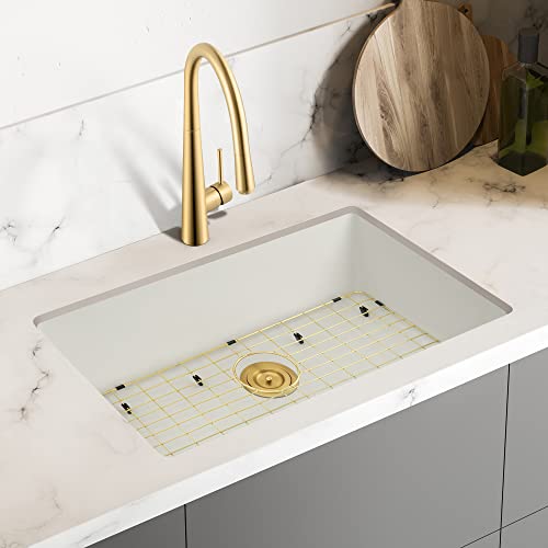 Lonsince Undermount Kitchen Sink White,31 X 18 Inch Single Bowl Kitchen Sink,White Undermount Sink,Granite Composite Kitchen Sink,Moonlight White