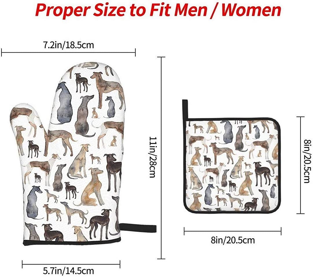 JKKL Greyhounds Wippets and Lurcher Dogs Pattern,3pcs Oven Mitts and Pot Holders for Kitchen,Cooking,Baking,Grilling,BBQ