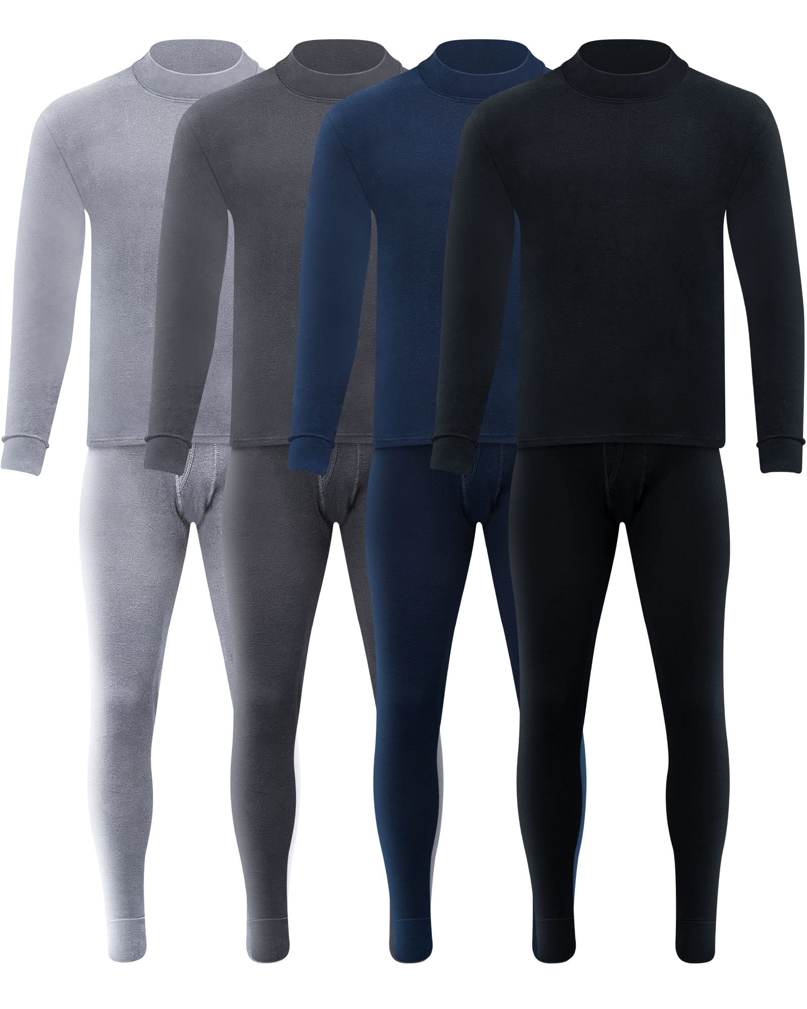 Jecery 4 Set Winter Thermal Underwear for Men Soft High Collar Long Johns for Men Warm Base Layer Men Cold Weather Windproof Cotton Polyester Top Bottom Shirt Pants