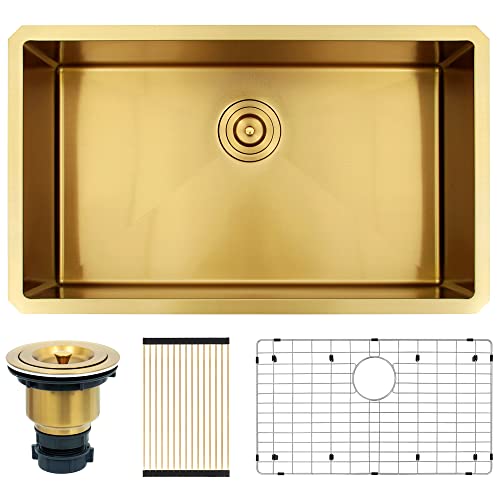 Lonsince Undermount Kitchen Sink 30 X 18 inch,Single Bowl Kitchen Sink Undermount,Gold Kitchen Sink,Undermount Stainless Steel Kitchen Sink